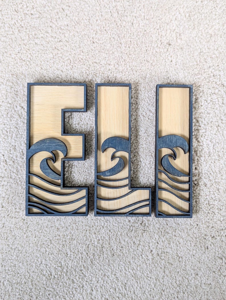 Coastal Ocean Wave Wooden Letters – Laser Cut Nautical Wall Art – Beach ...