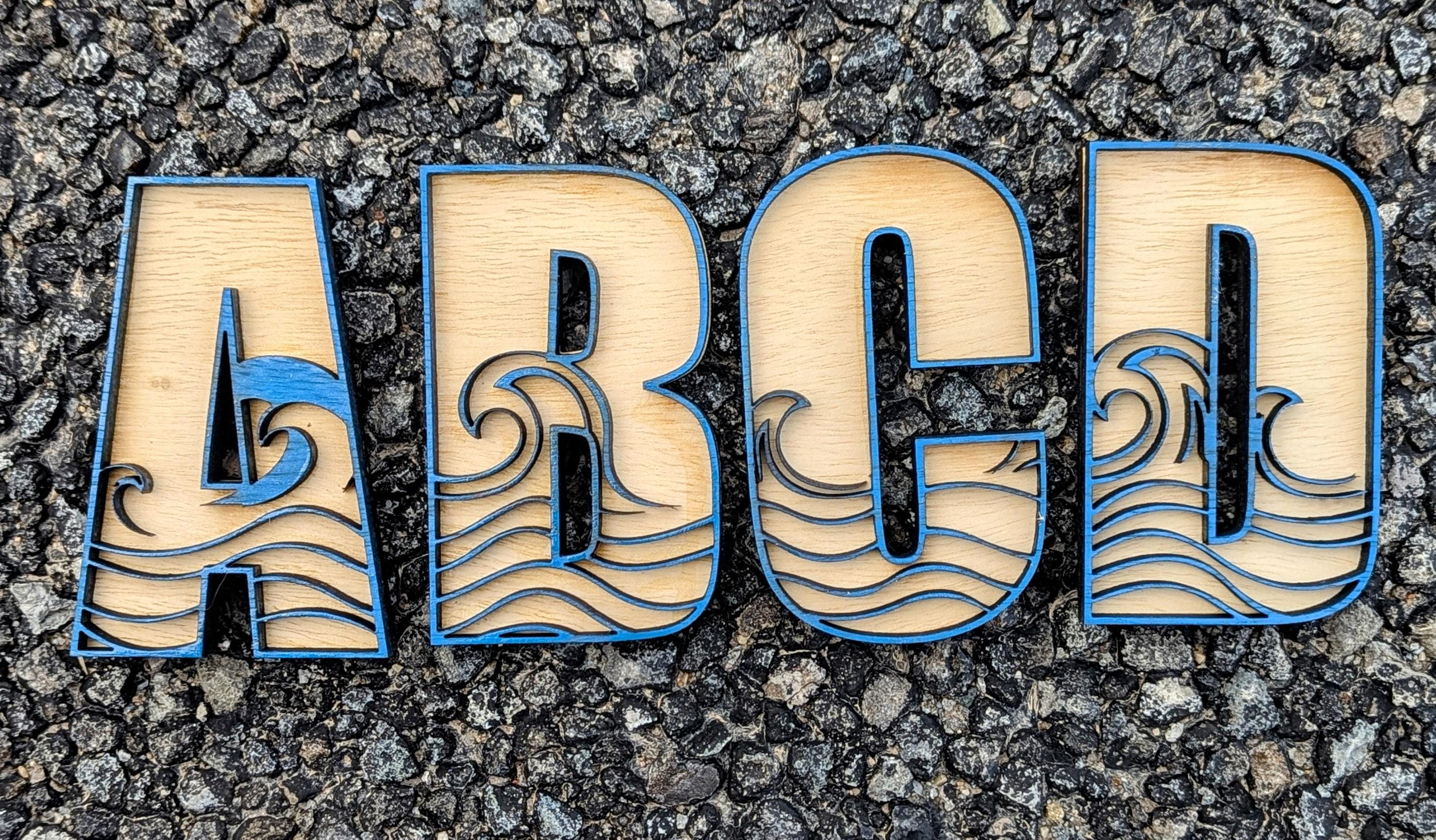 Coastal Ocean Wave Wooden Letters – Laser Cut Nautical Wall Art – Beach ...