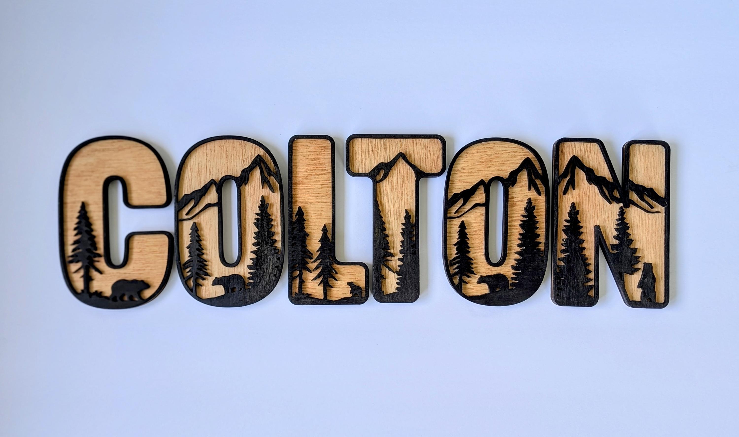 Rustic Mountain Letter Decor – Personalized Laser Cut Wood Name Sign ...