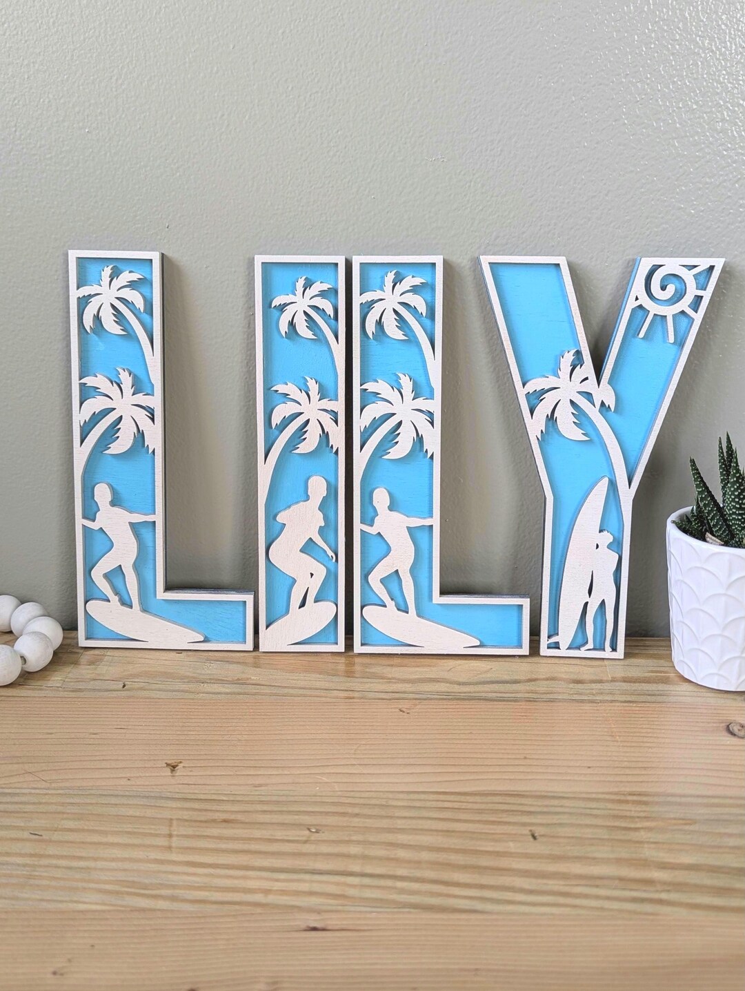 Tropical Beach-themed Wooden Letters – Custom Laser Cut Surf Decor With ...