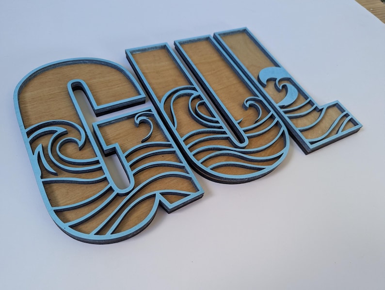Coastal Ocean Wave Wooden Letters – Laser Cut Nautical Wall Art – Beach ...