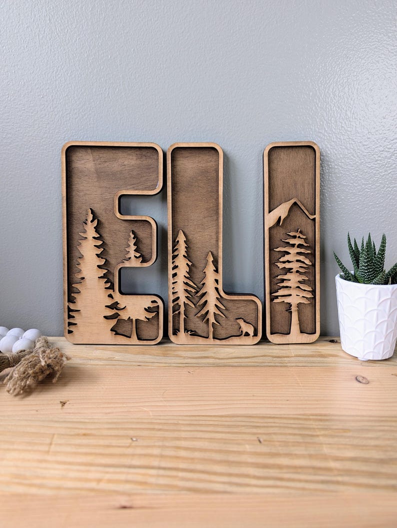 Woodland Nursery Name Sign – Personalized Forest Name Letters, Custom ...