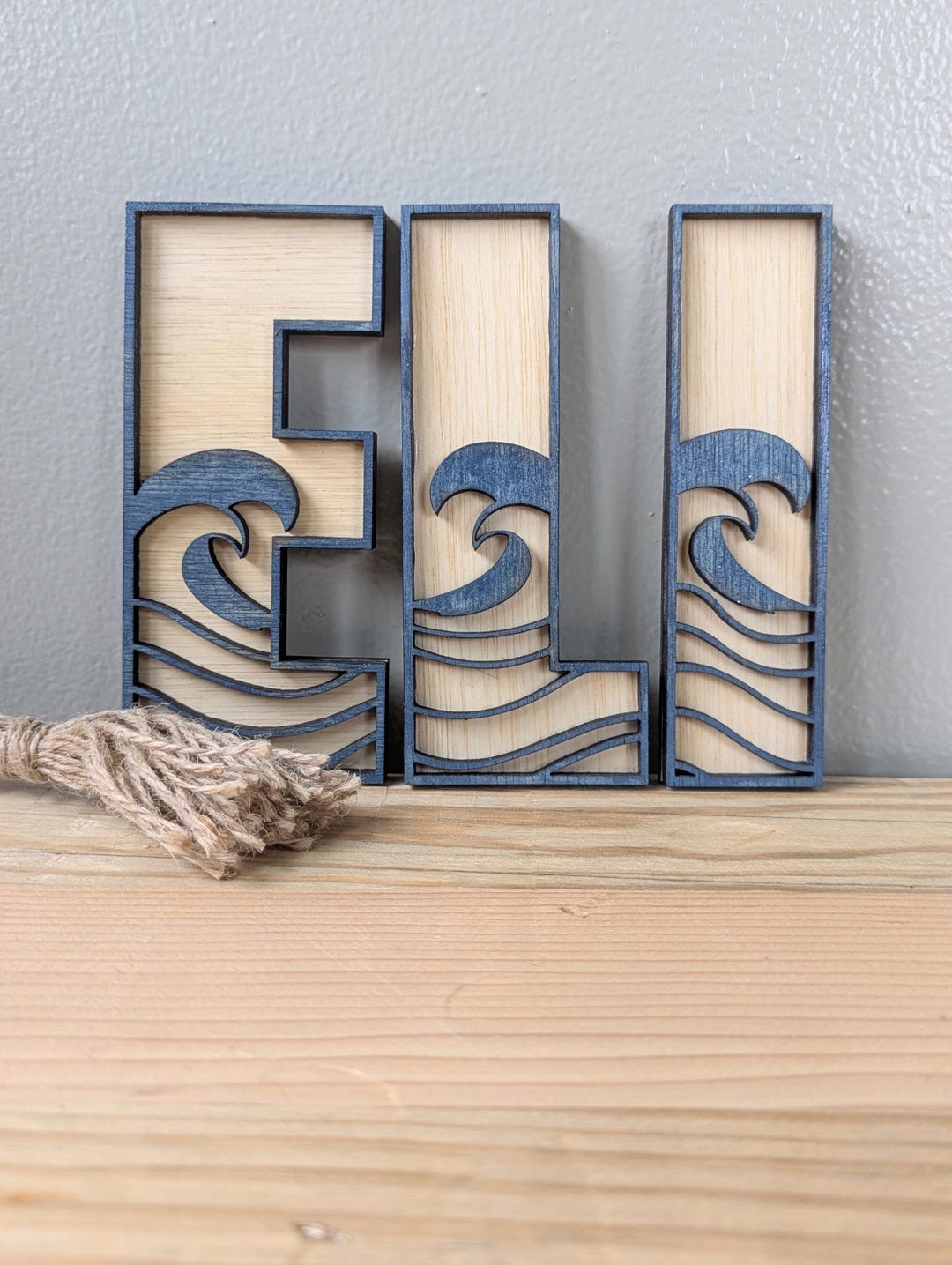 Custom Beach-themed Wood Letter Sign – Laser Cut Ocean Wave Monogram ...