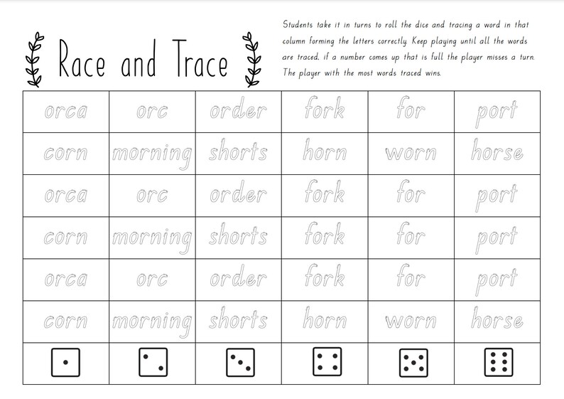 Phonics Game - /or/ Digraph Race and Trace - Etsy