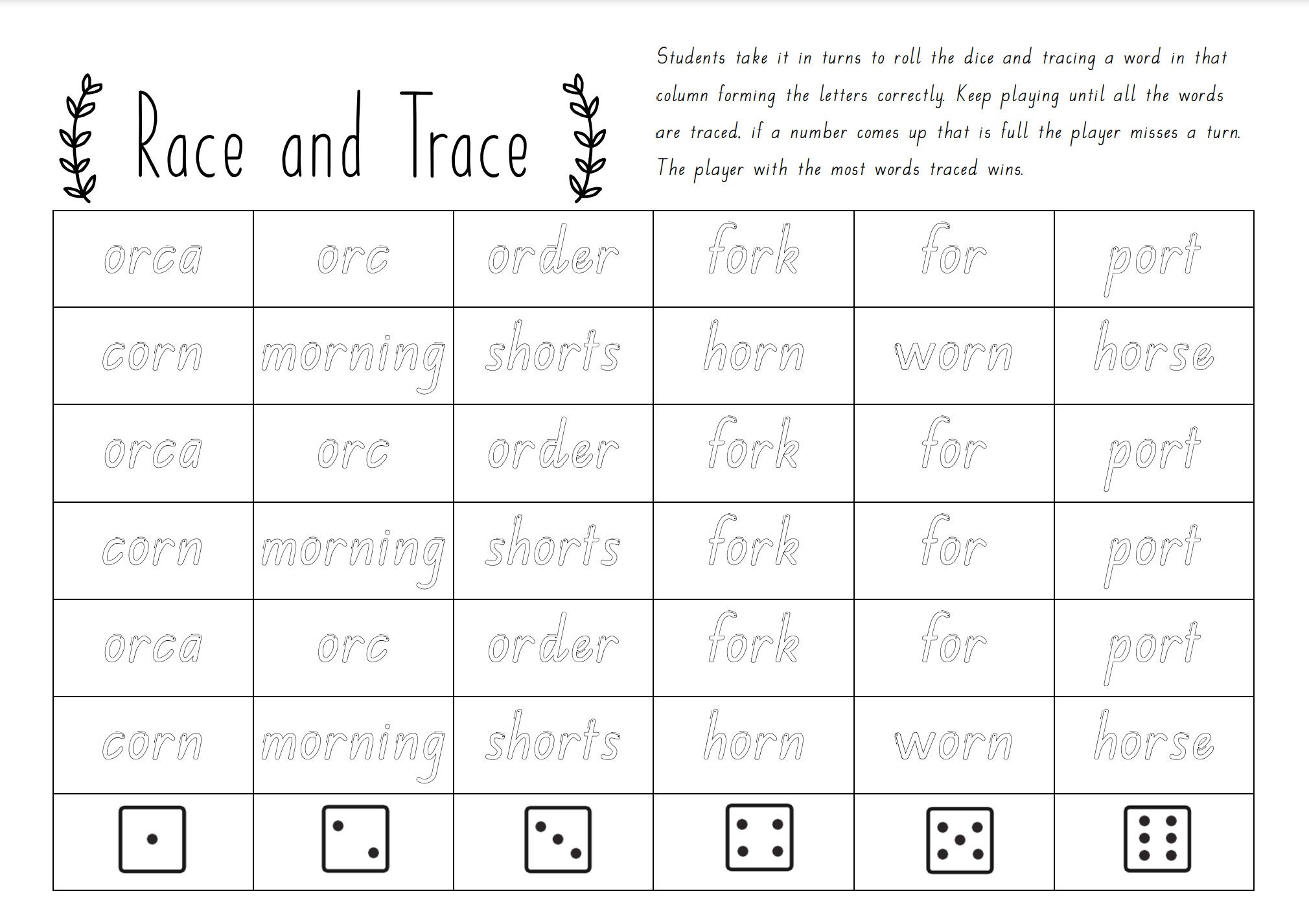 Phonics Game - /or/ Digraph Race and Trace - Etsy