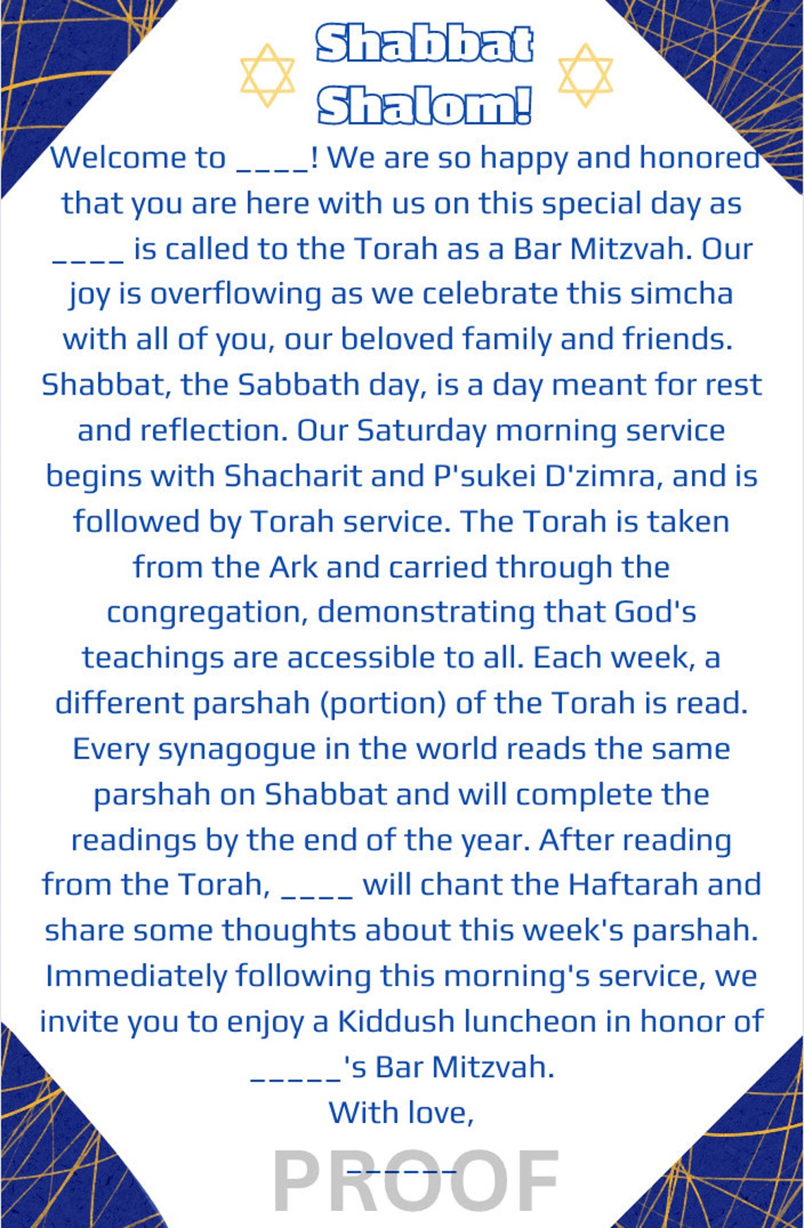 Bar Mitzvah Program Editable Template - Blue and Yellow - Etsy