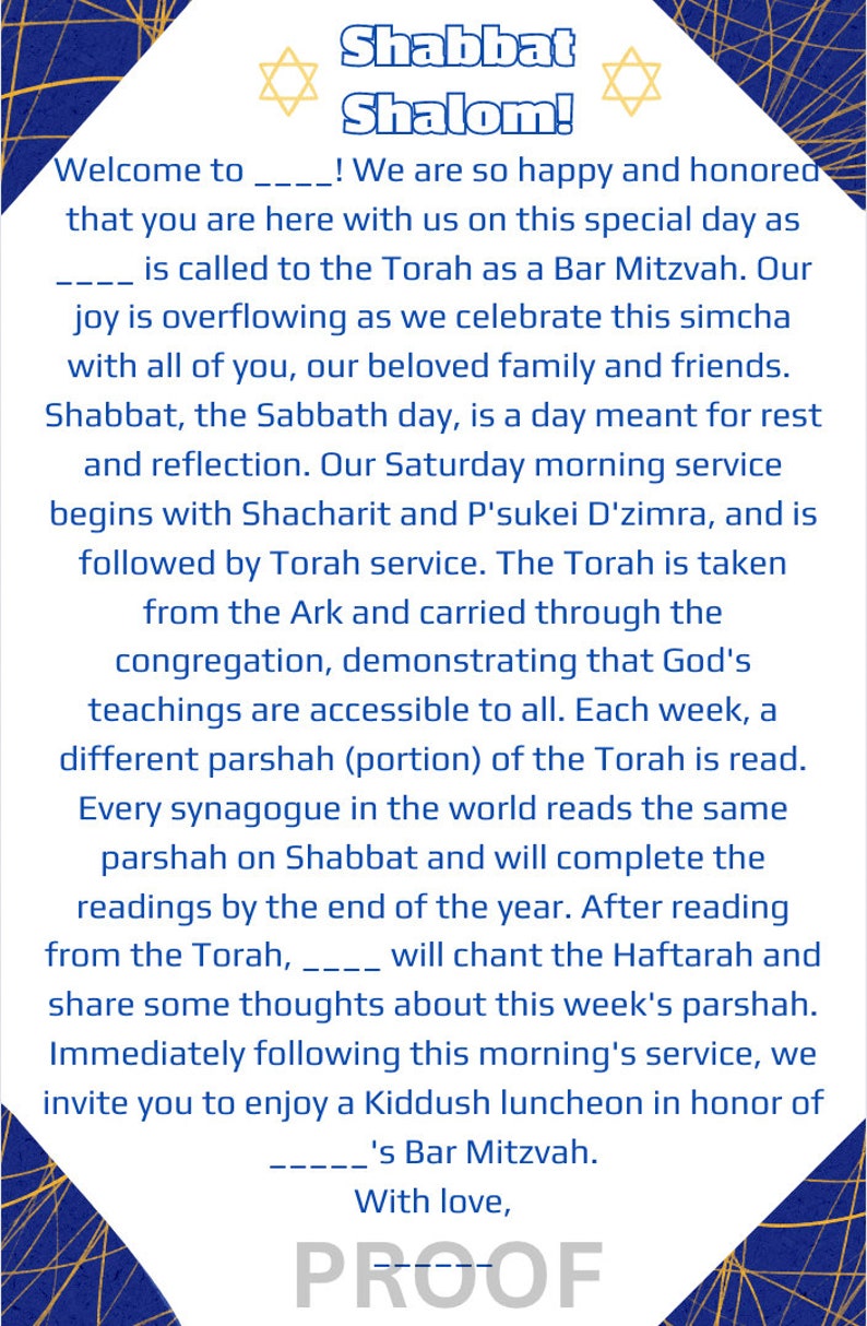 Bar Mitzvah Program Editable Template - Blue and Yellow - Etsy