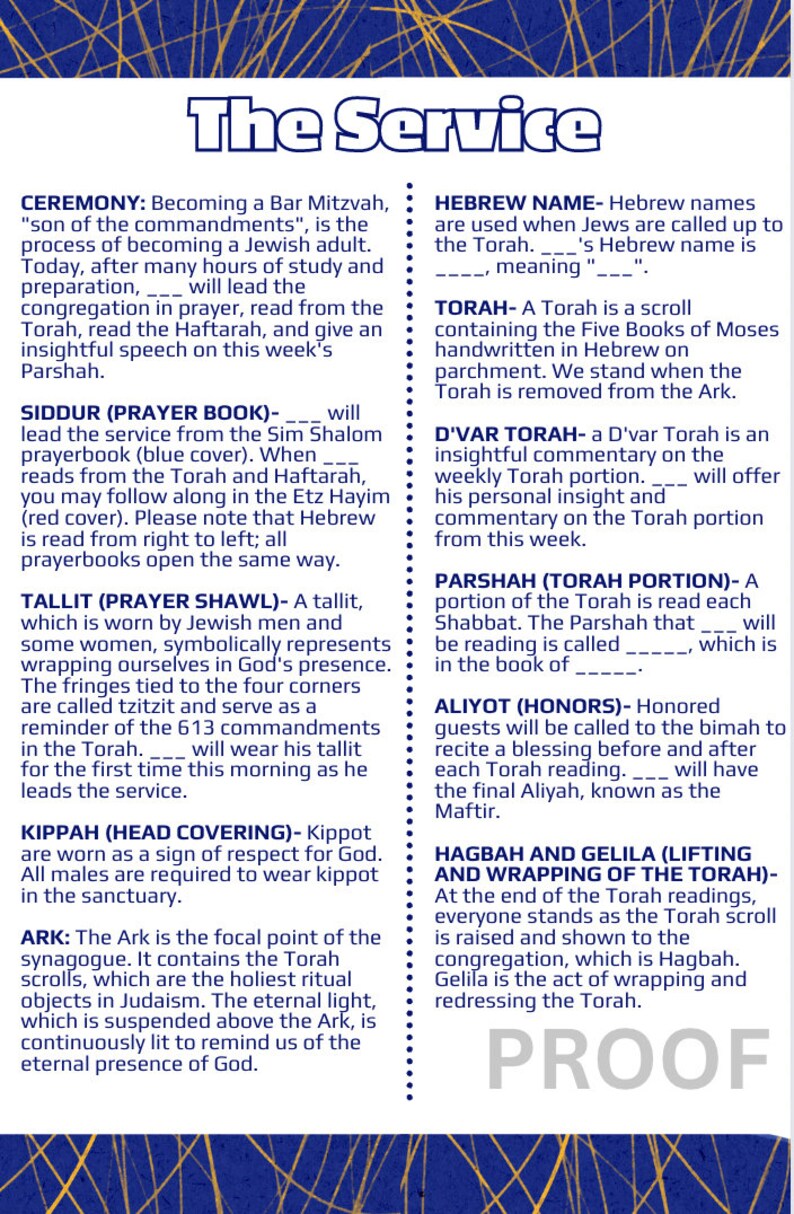 Bar Mitzvah Program Editable Template - Blue and Yellow - Etsy