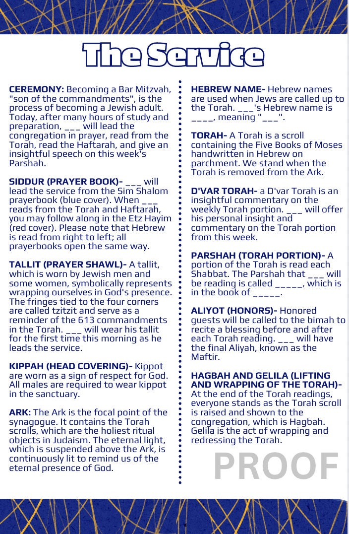 Bar Mitzvah Program Editable Template - Blue and Yellow - Etsy