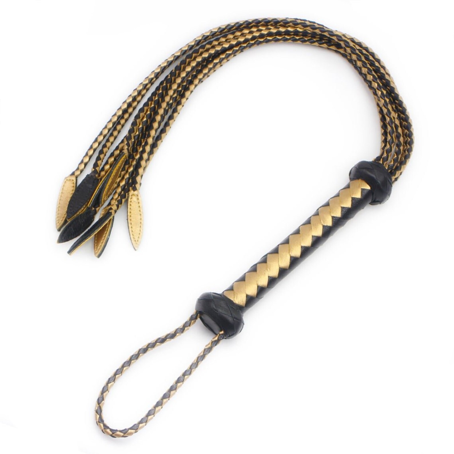Leather Cat of Nine Tails Black & Gold Bdsm Flogger for Spanking and ...