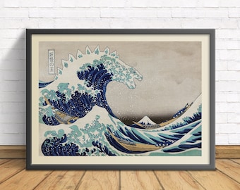 The Great Wave off Kanagawa, Godzilla, Art Print - Etsy