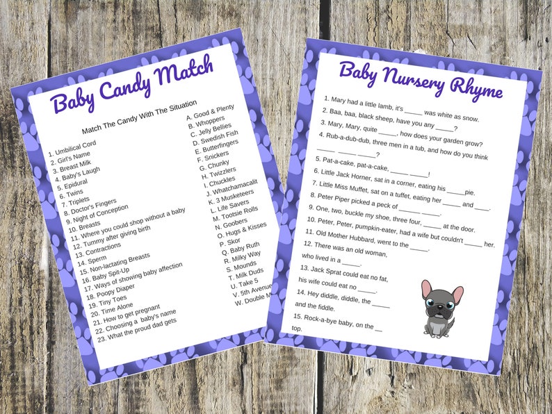14 Printable French Bulldog Baby Shower Games & Answer Key Bundle, Baby ...