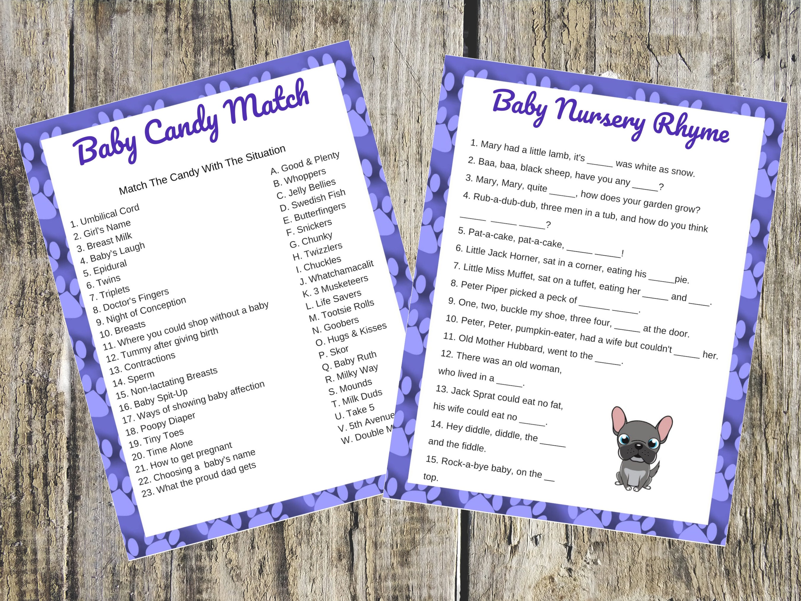 14 Printable French Bulldog Baby Shower Games & Answer Key Bundle, Baby ...