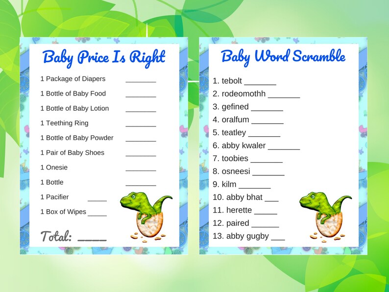 14 Dinosaur Baby Shower Games Printables and Answer Key Bundle - Etsy
