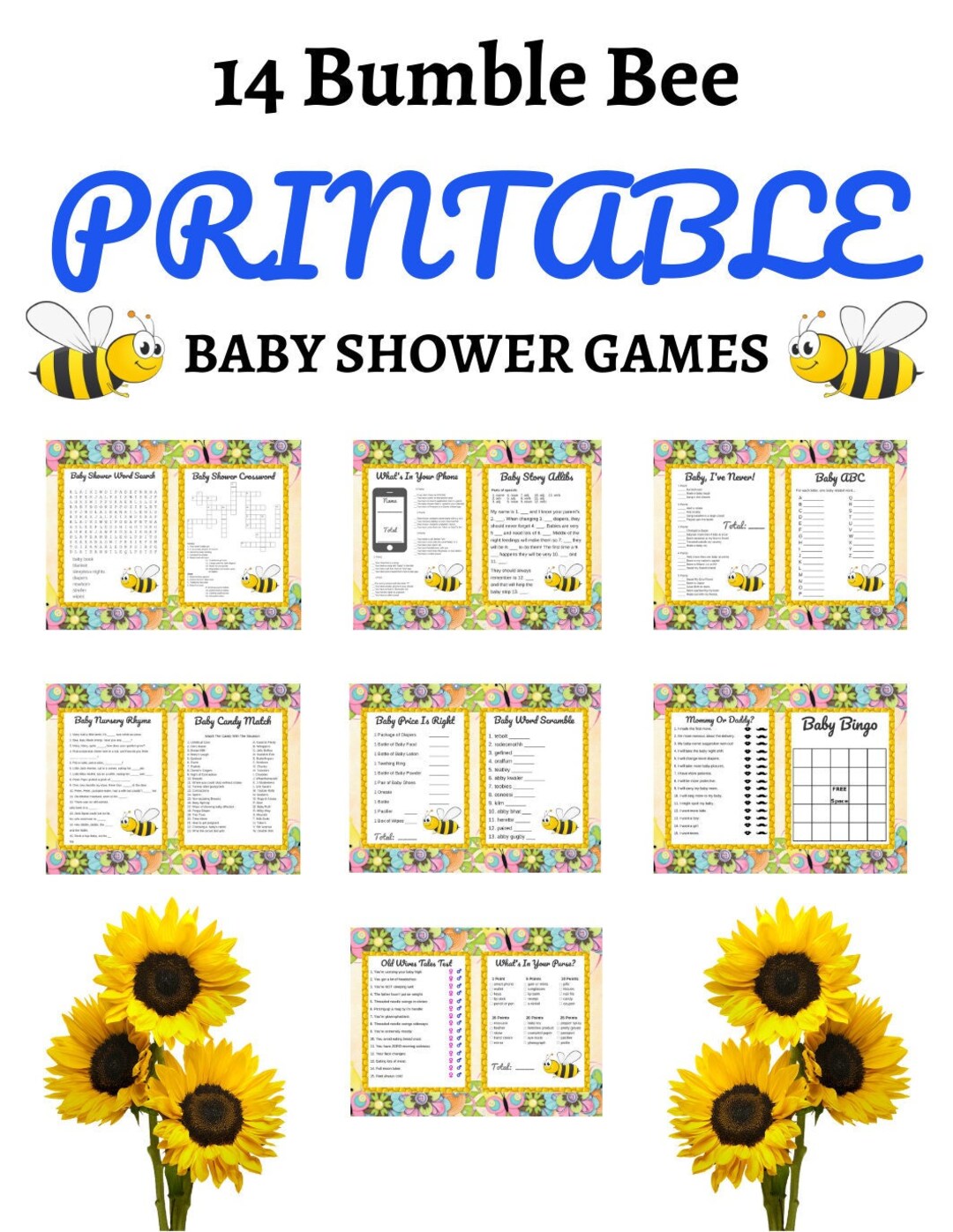 Bumble Bee Baby Shower,baby Shower Games,printable Baby Shower Game,14 ...