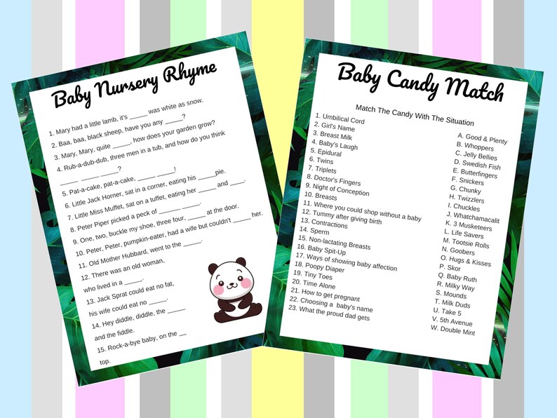 14 Printable Panda Baby Shower Games Bundle With Answer Key, Baby ...