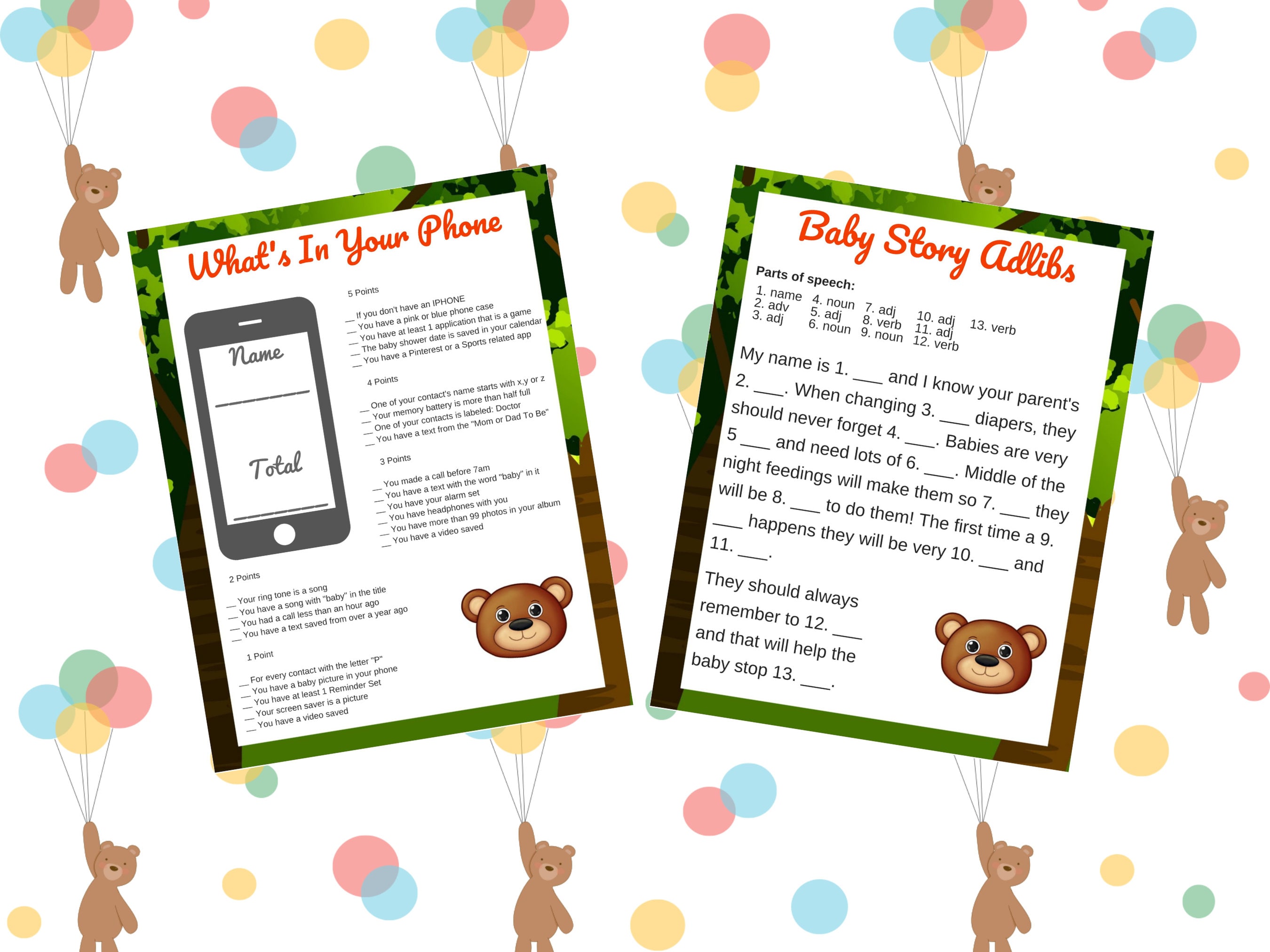 14 Printable Bear Baby Shower Games, Answer Key, Bundle, Instant ...