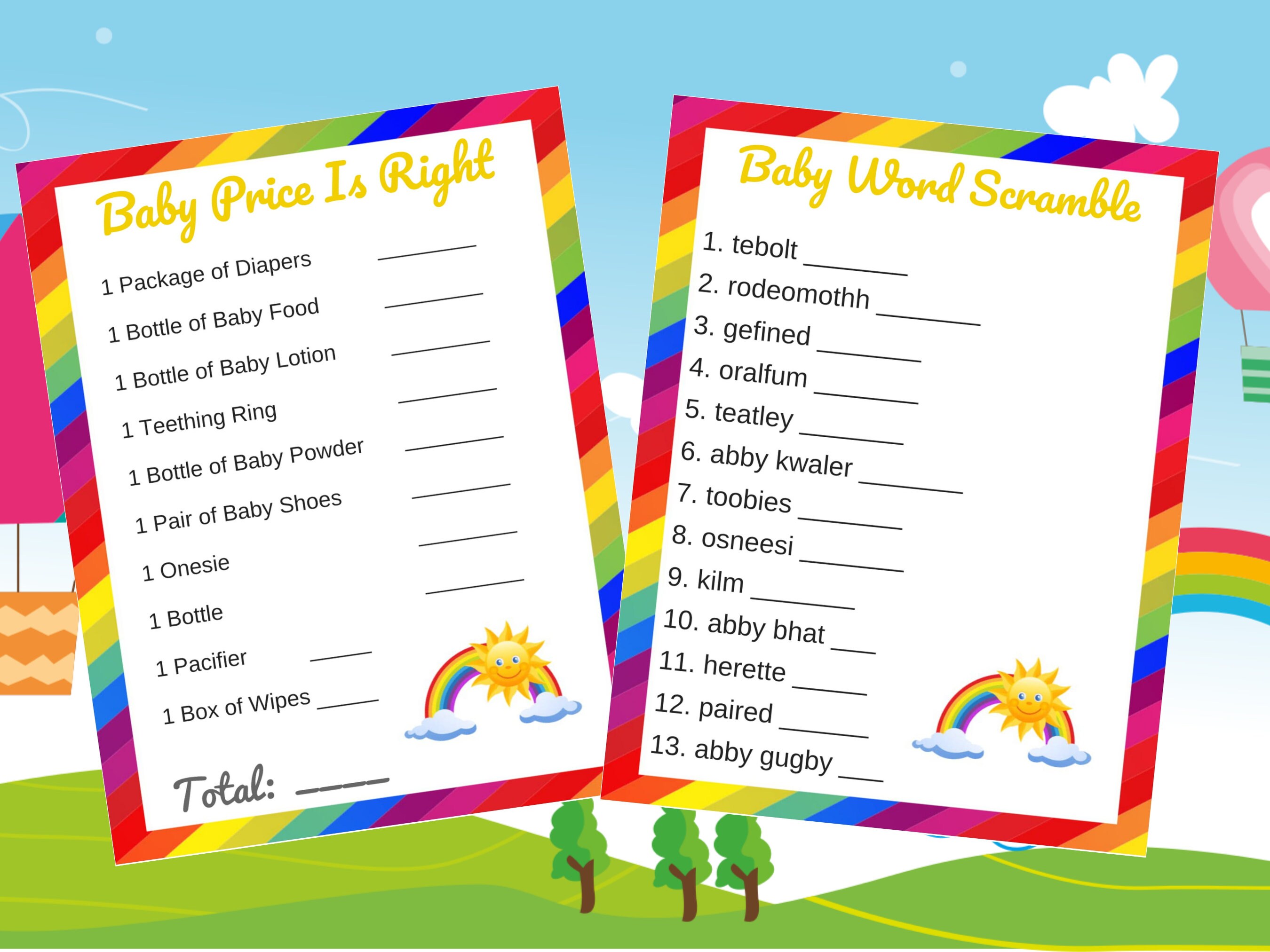 Rainbow Baby Shower Games, Printable, PDF, Download, Instant, Bundle ...