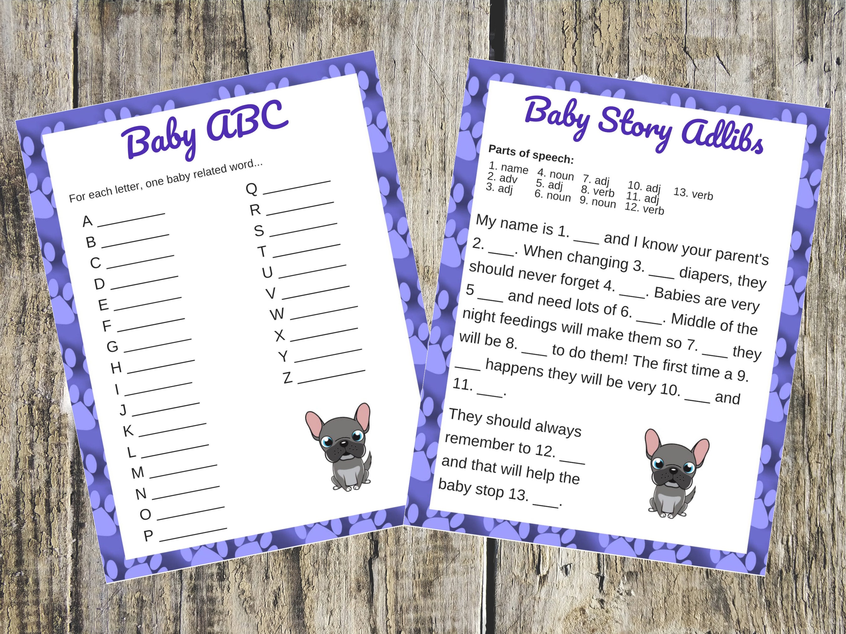 14 Printable French Bulldog Baby Shower Games & Answer Key Bundle, Baby ...