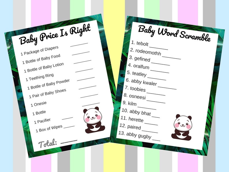 14 Printable Panda Baby Shower Games Bundle With Answer Key, Baby ...