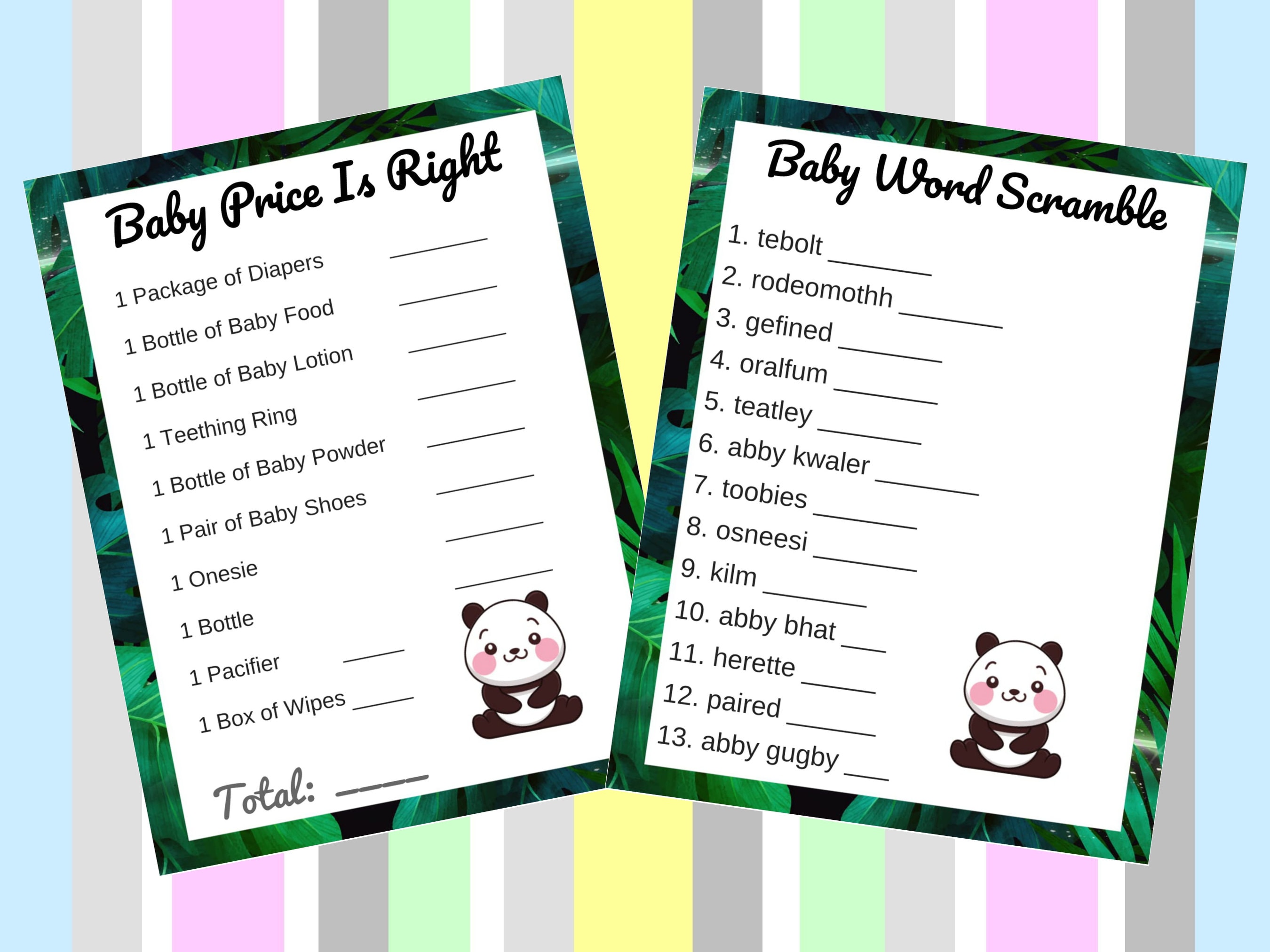 14 Printable Panda Baby Shower Games Bundle With Answer Key, Baby ...