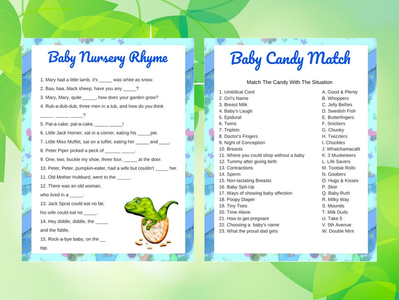 14 Dinosaur Baby Shower Games Printables and Answer Key Bundle - Etsy