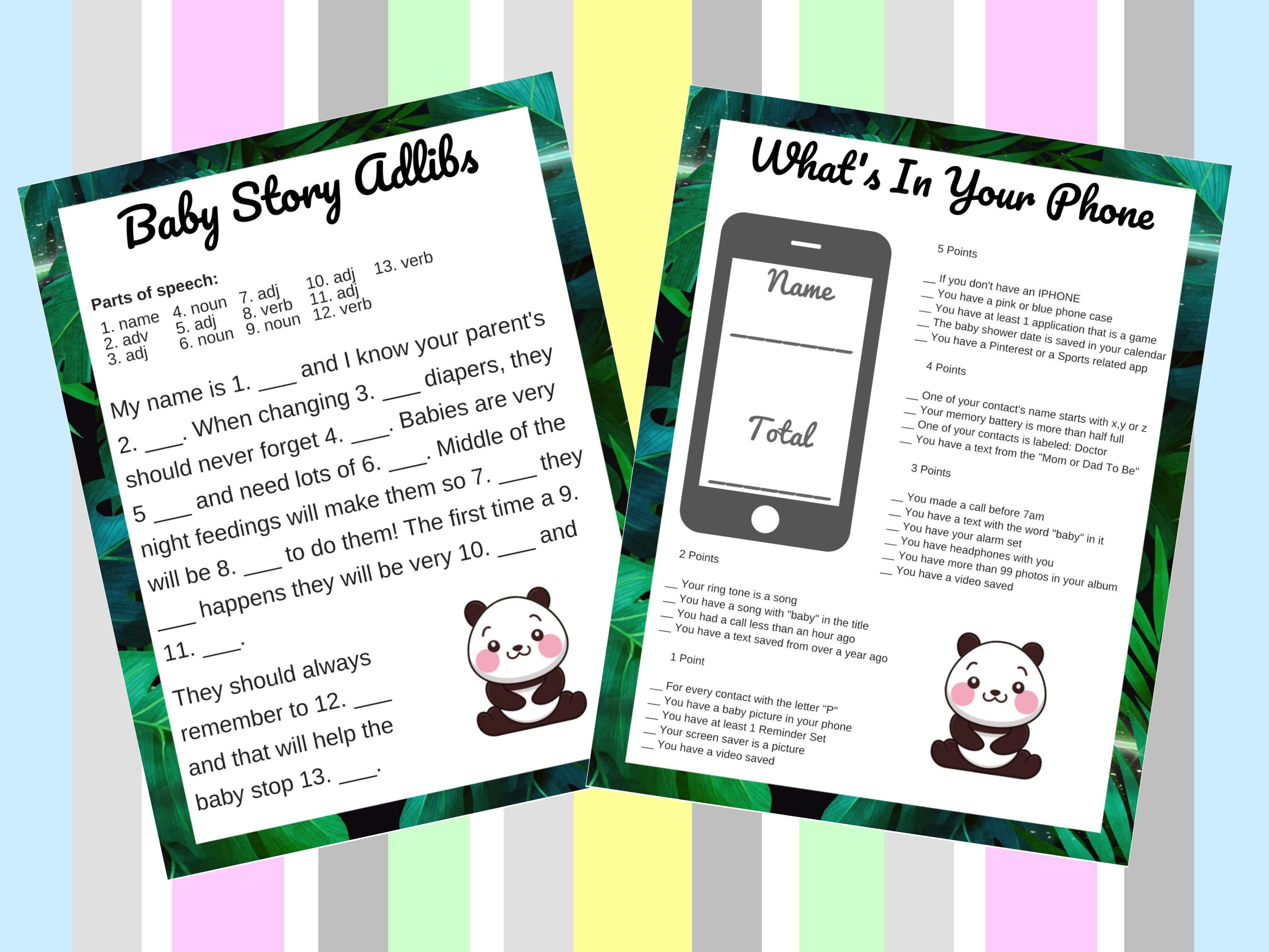 14 Printable Panda Baby Shower Games Bundle With Answer Key, Baby ...