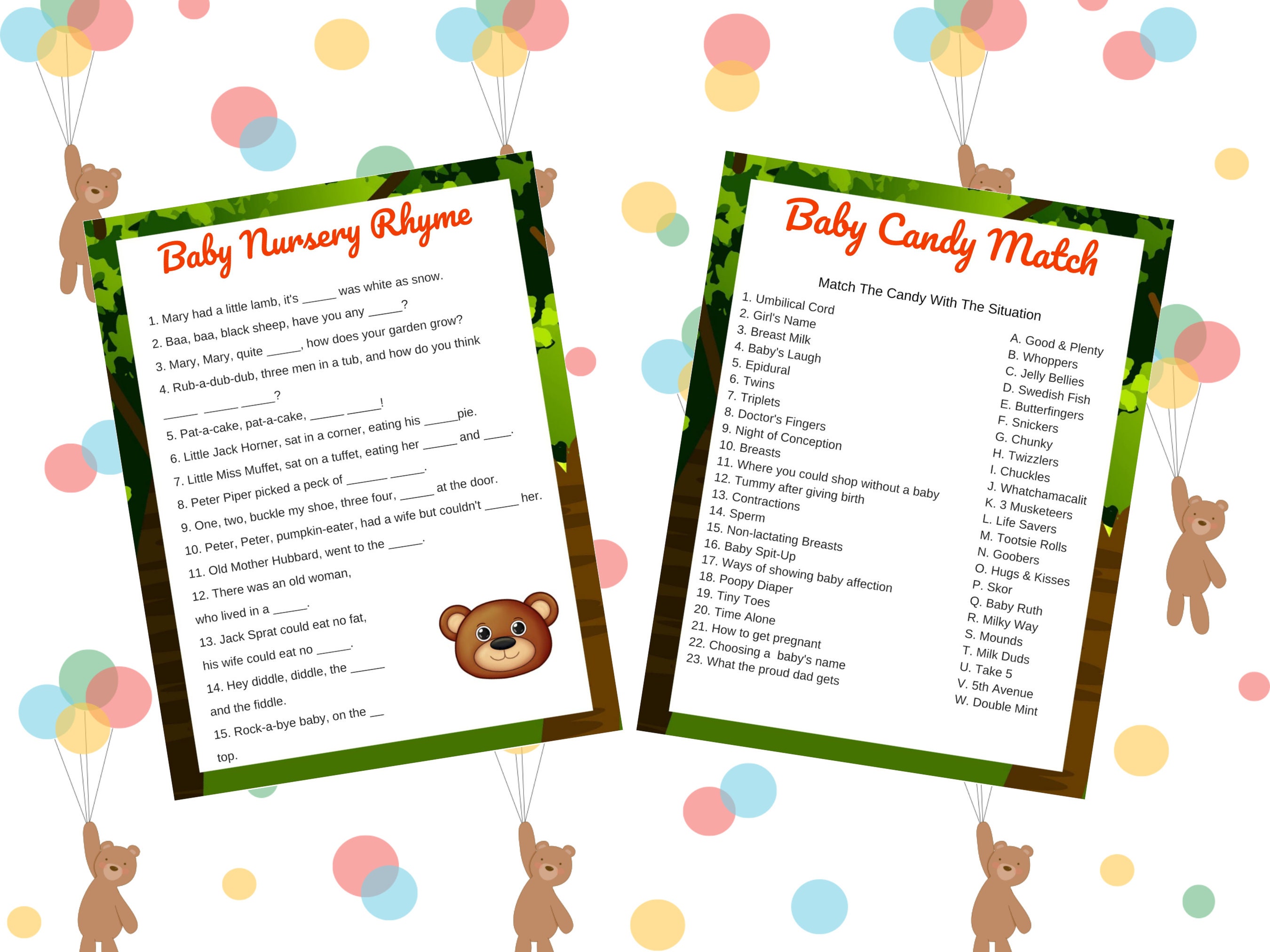14 Printable Bear Baby Shower Games, Answer Key, Bundle, Instant ...
