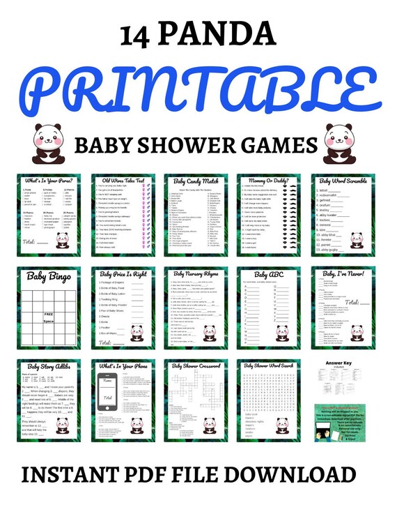 14 Printable Panda Baby Shower Games Bundle With Answer Key | Etsy
