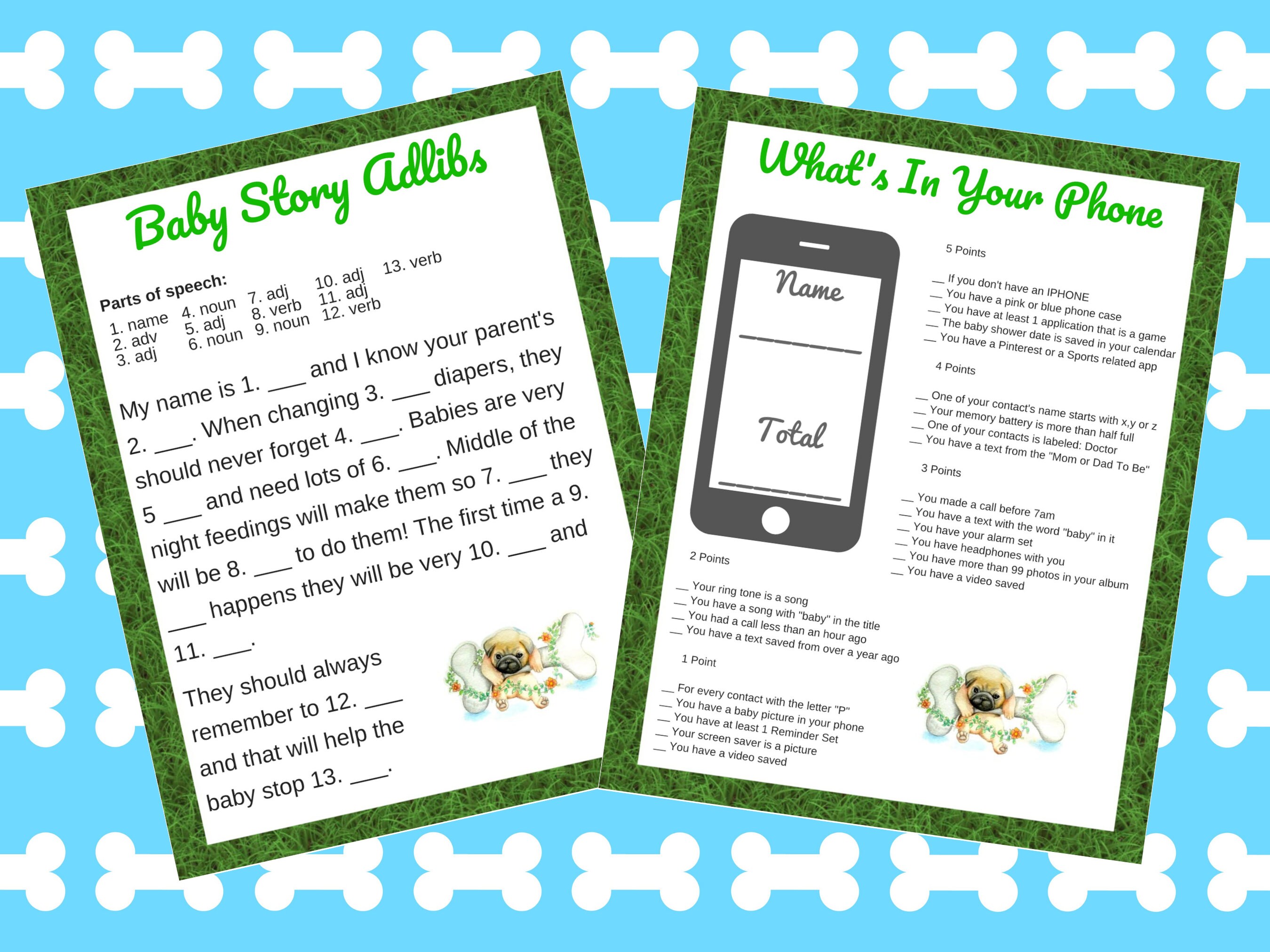 Printable Pug Baby Shower Games, 14 Games Bundle, Baby Shower Party ...