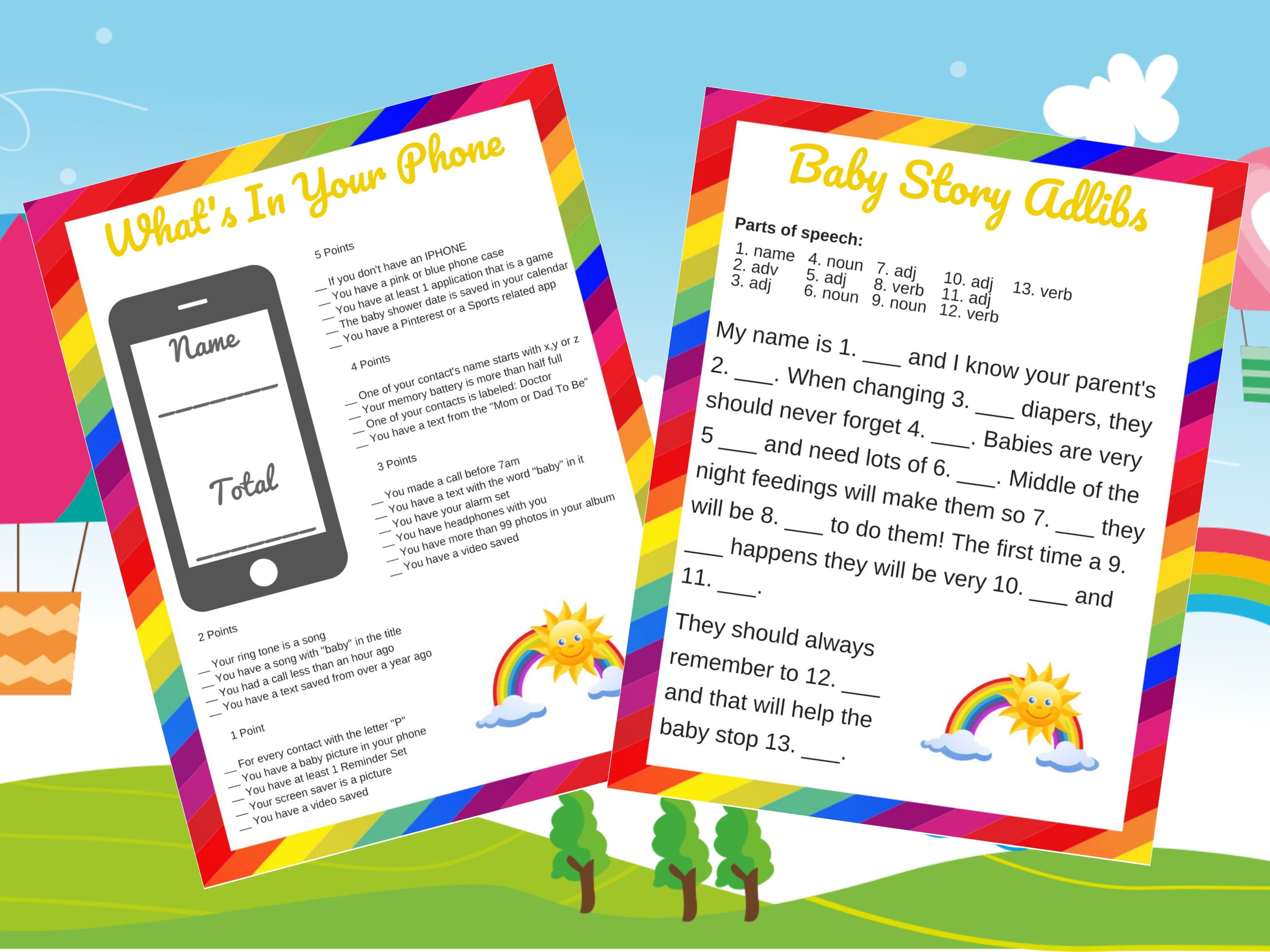 Rainbow Baby Shower Games, Printable, PDF, Download, Instant, Bundle ...
