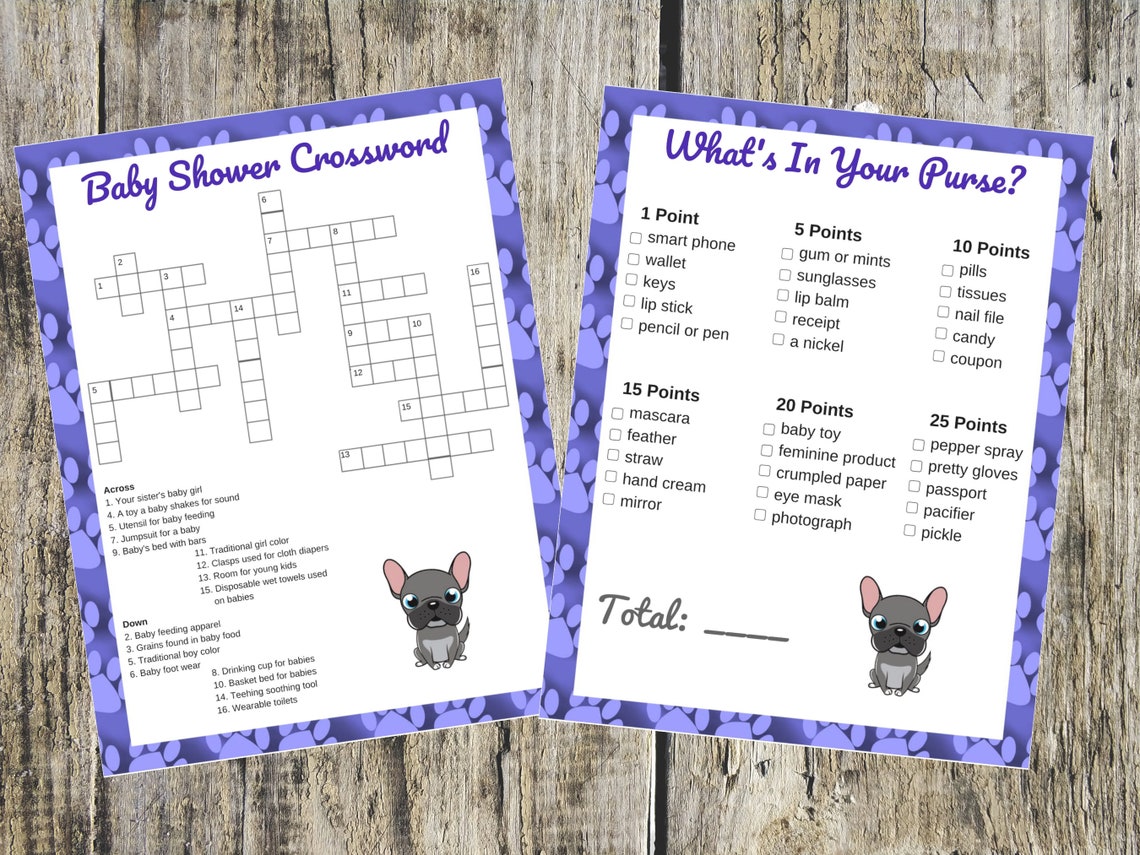 14 Printable French Bulldog Baby Shower Games & Answer Key Bundle, Baby ...