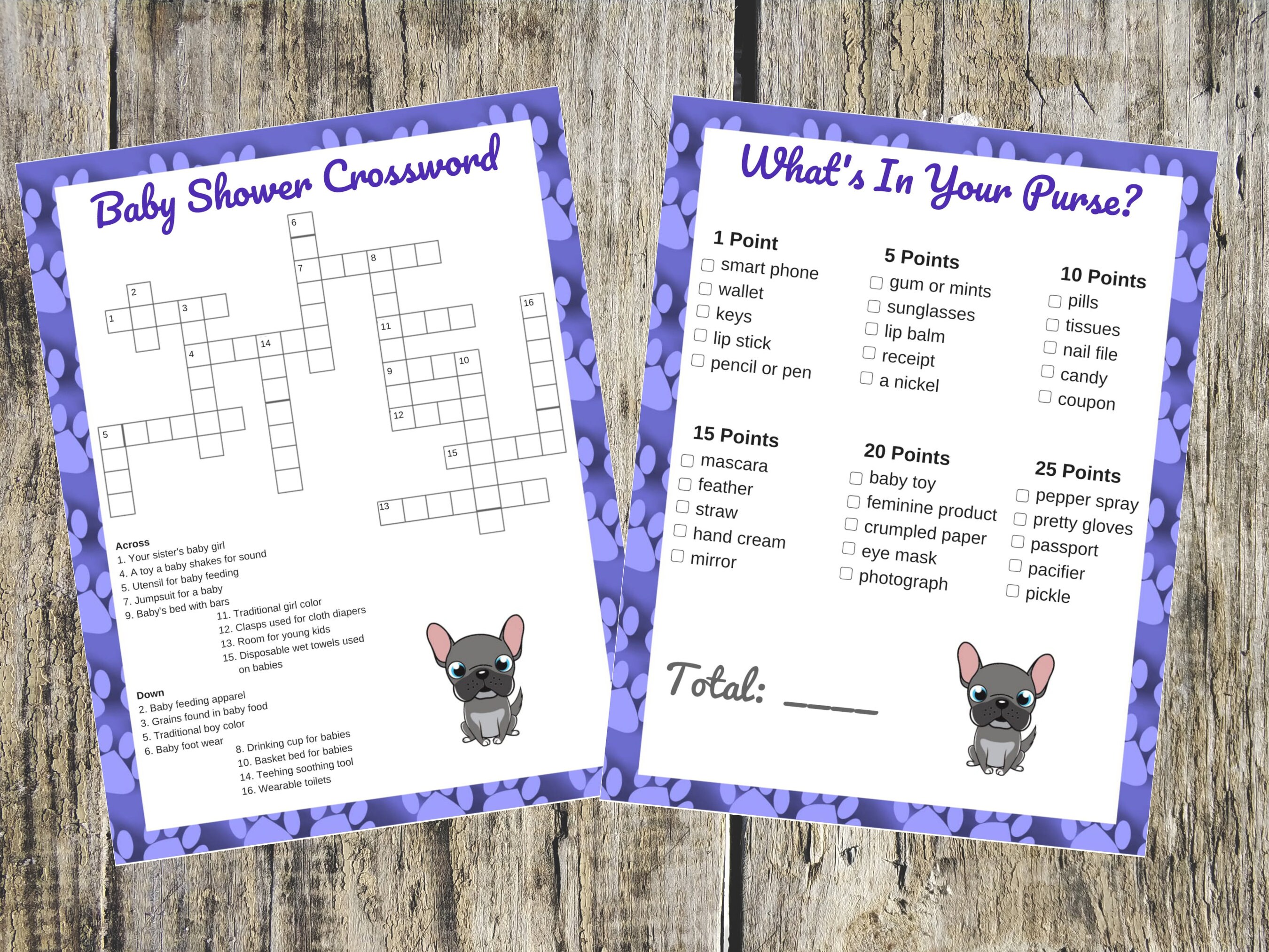14 Printable French Bulldog Baby Shower Games & Answer Key Bundle, Baby ...