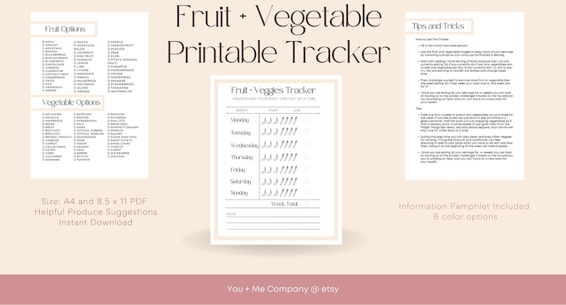 Printable Fruit and Vegetable Food Intake Tracker, Healthy Eating ...