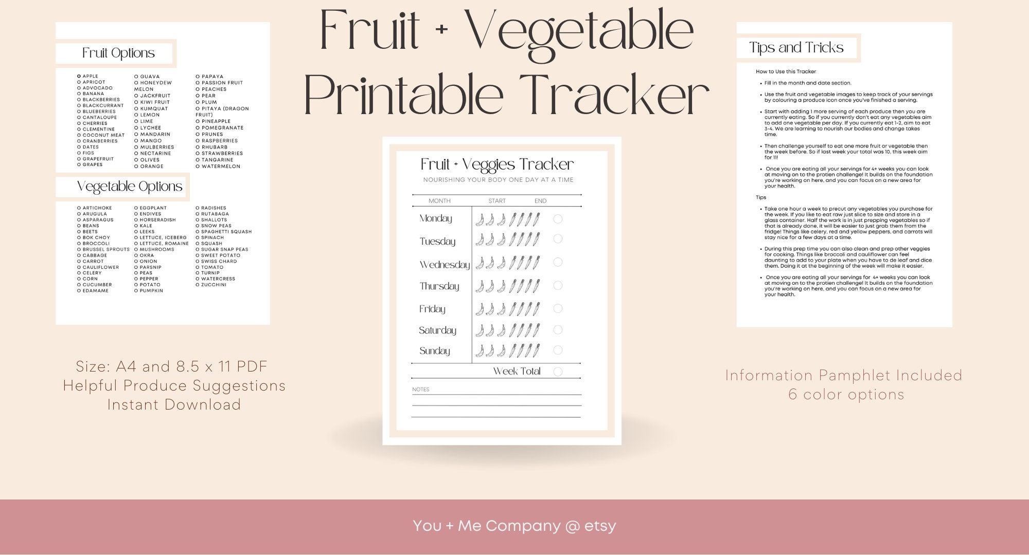 Printable Fruit and Vegetable Food Intake Tracker, Healthy Eating ...