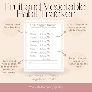 Printable Fruit and Vegetable Food Intake Tracker, Healthy Eating ...