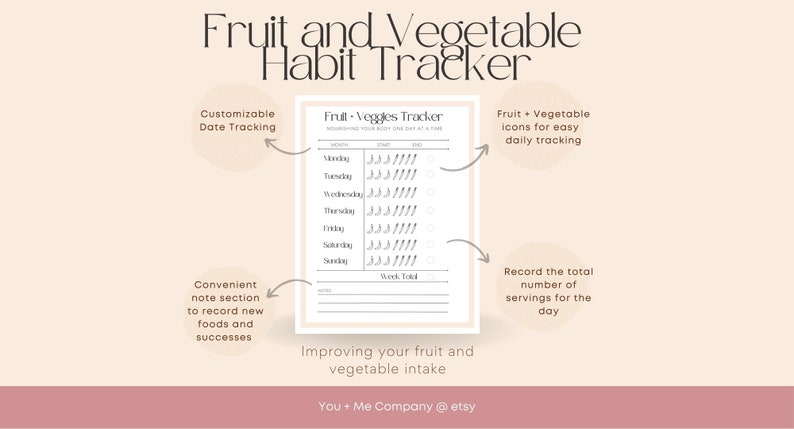 Printable Fruit and Vegetable Food Intake Tracker, Healthy Eating ...