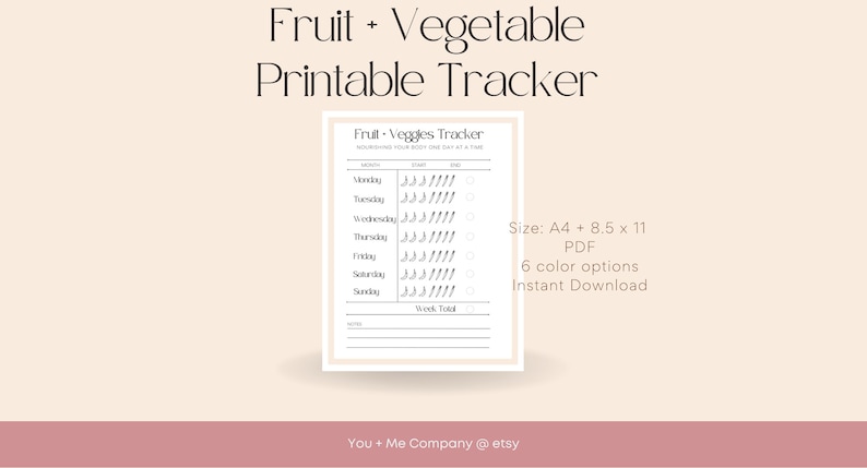 Printable Fruit and Vegetable Food Intake Tracker, Healthy Eating ...