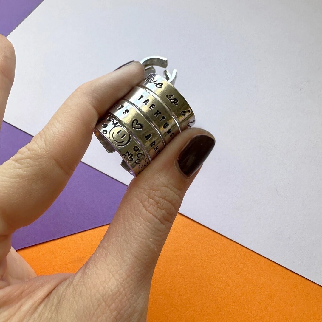 BTS Ring Hand Stamped Name Stackable Rings Silver BTS Merch Kpop - Etsy