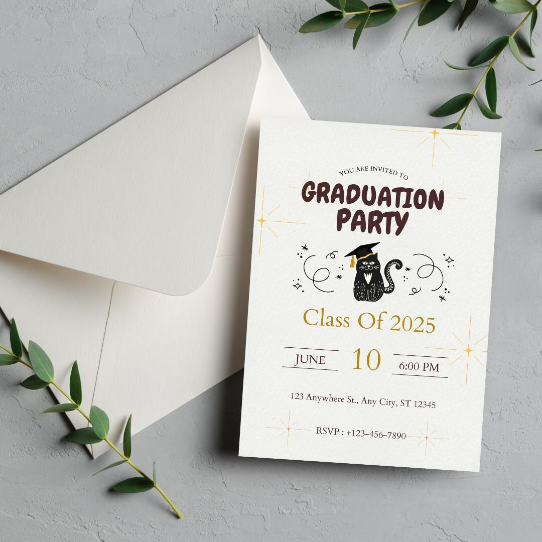 Black Cat Graduation Party Invitation: Folk Art Style (editable Canva ...