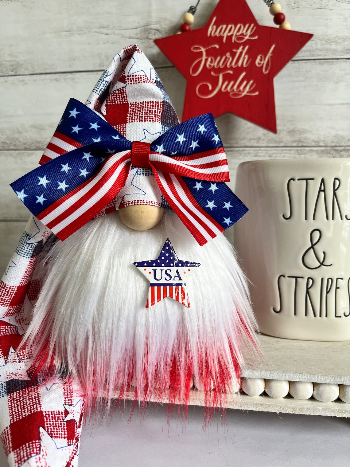 4th of July Gnome. Patriotic Gnome. Red, White and Blue Gnome. Star and ...