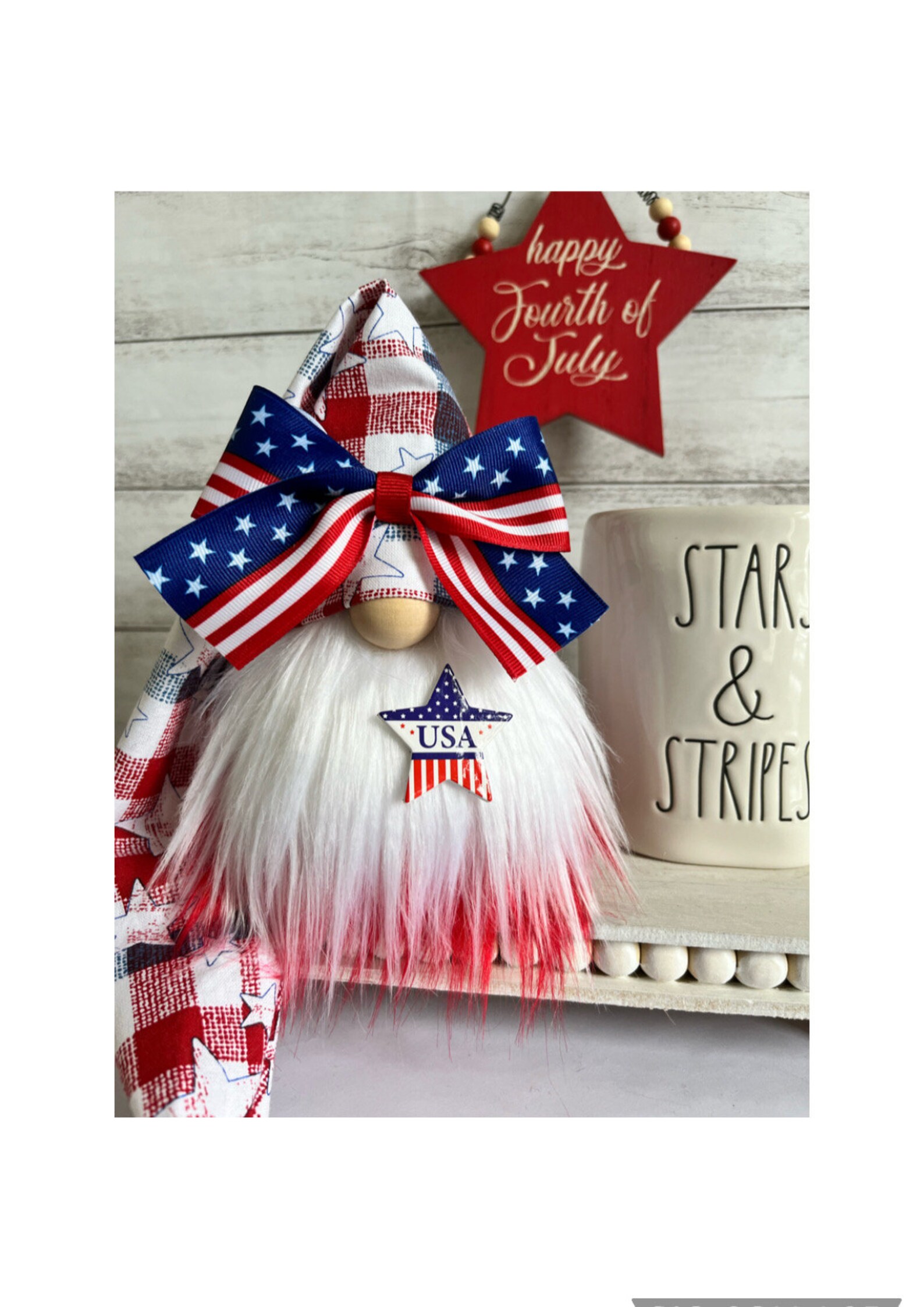 4th of July Gnome. Patriotic Gnome. Red, White and Blue Gnome. Star and ...