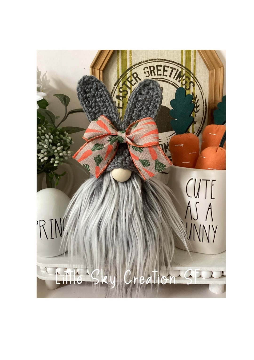 Easter Bunny Gnome. Crochet Hat Gnome. Spring Gnome. Easter Tier Tray ...