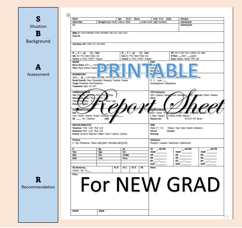 Buy NEW GRAD Nurse Report Sheet, PRINTABLE, Docx Format Online in India ...