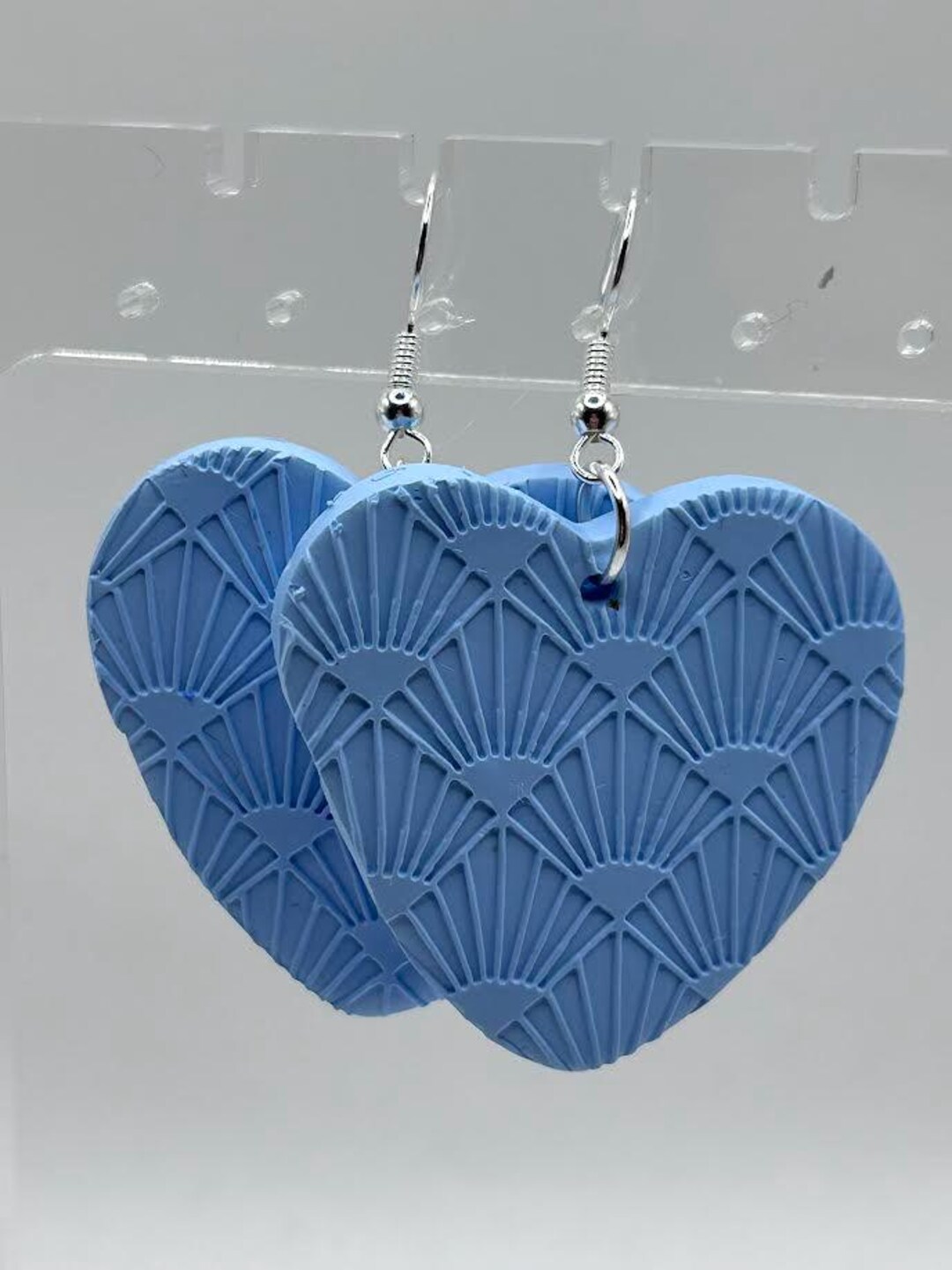 Light Blue Clay Heart Decorative Texture Earrings - Etsy