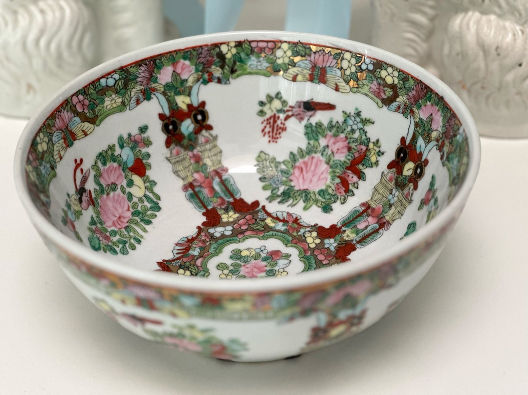 Vintage Famille Rose/rose Canton Bowl 10" With Red Accents//chinoiserie ...