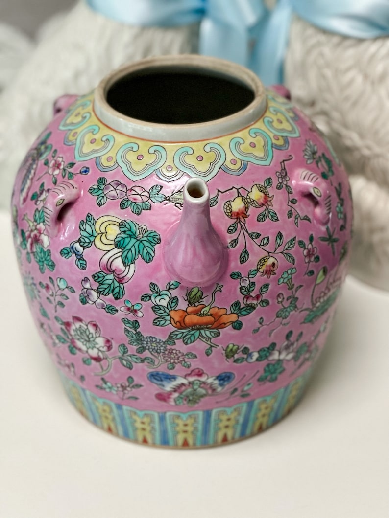 Rare Antique Large Chinoiserie Pink Water Jug Chinoiserie Pink Pitcher ...