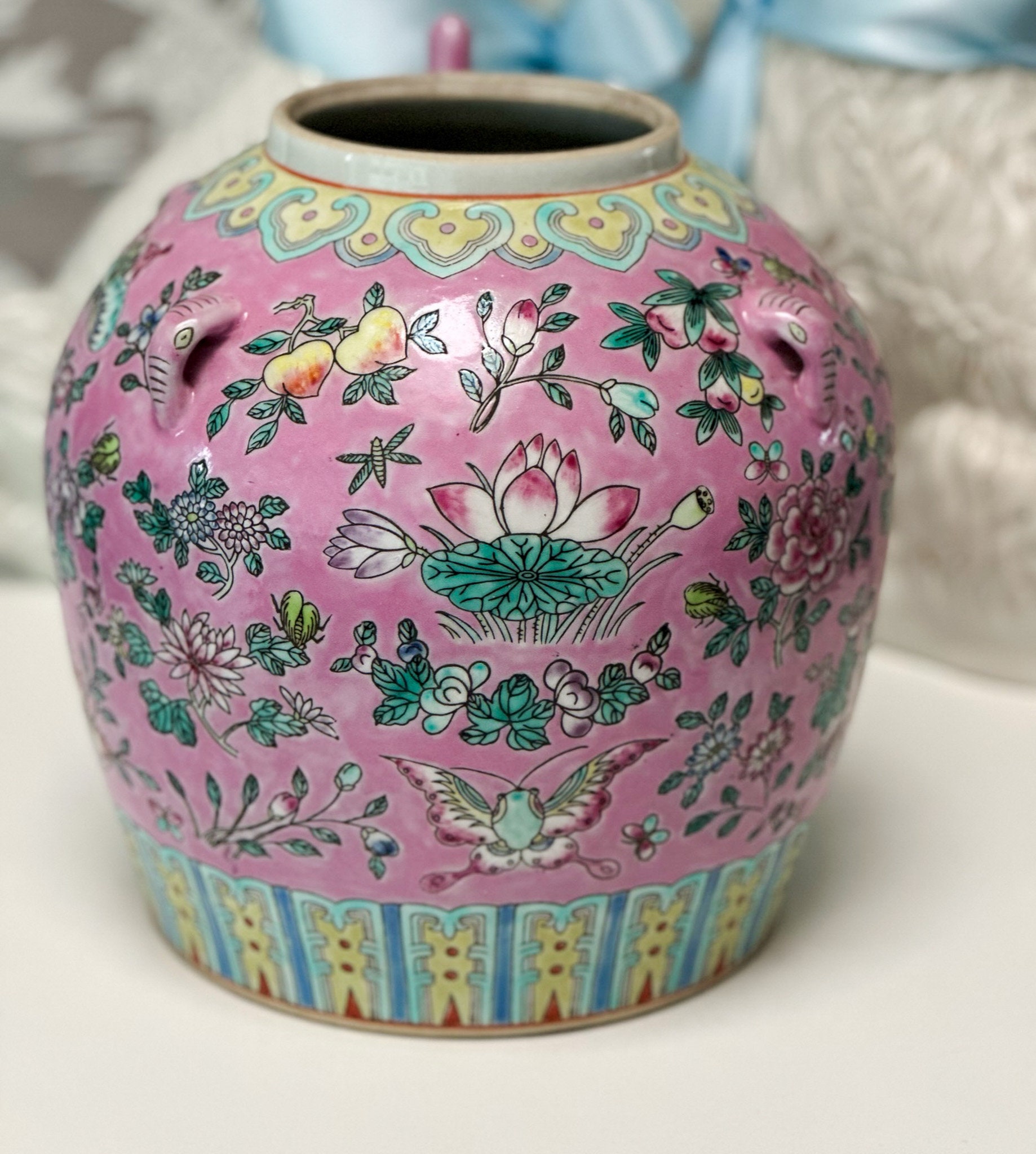 Rare Antique Large Chinoiserie Pink Water Jug Chinoiserie Pink Pitcher ...