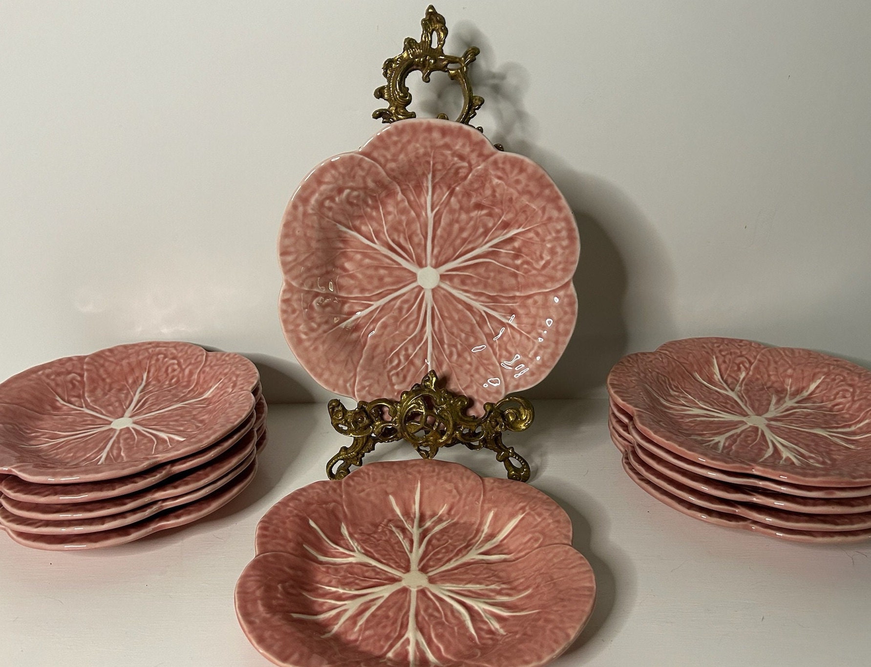 Vintage Pink Bordallo Pinheiro Cabbage Leaf Plates 9.25 Inches 12 ...