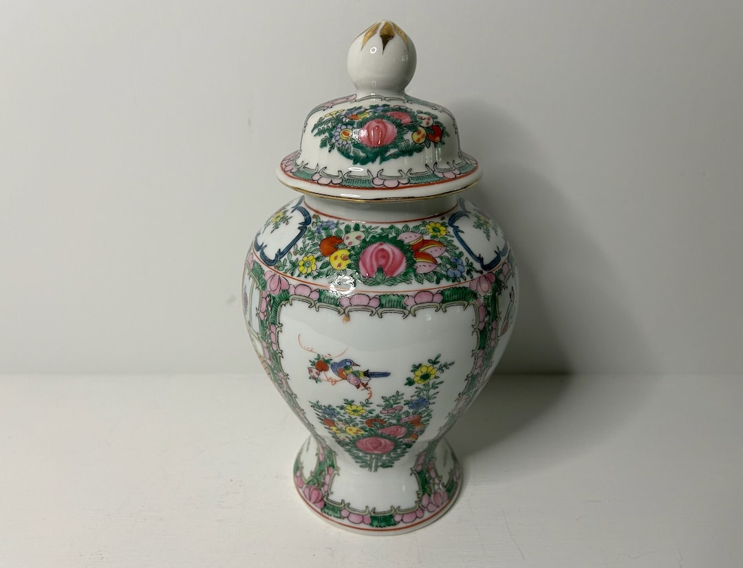 Vintage Famille Rose/rose Canton Temple Jar 10.5 Inches - Etsy